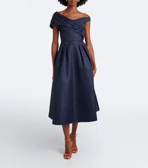Rebecca Vallance Sapphire Asymmetric Off-shoulder Midi Dress