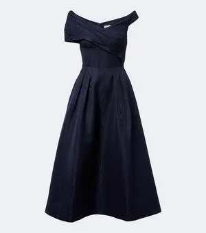 Rebecca Vallance Sapphire Asymmetric Off-shoulder Midi Dress - Blue