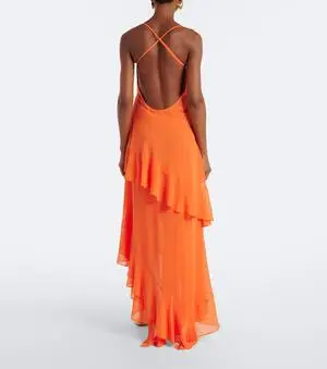 Retrofete Samara Gathered Chiffon Maxi Dress