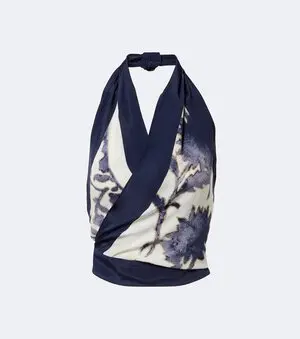 SIR. Phillipa Floral Halterneck Top - Blue