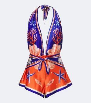 Retrofete Ledda Printed Silk-blend Halterneck Romper - Multicoloured