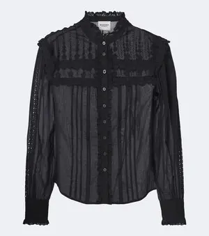 MARANT ETOILE Embroidered Cotton Voile Blouse - Black