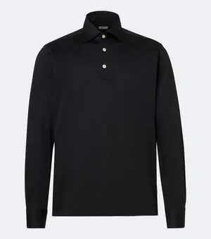 Kiton Cotton Poplin Polo Top - Black