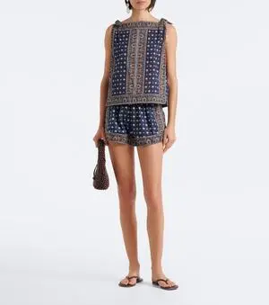DÔEN Amalia Printed Cotton Voile Top - Blue