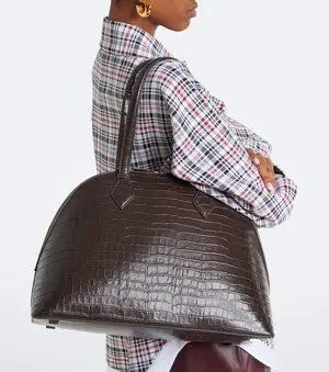 A.emery Harnick Croc Emboss Leather Tote Bag - Brown