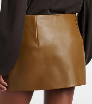 Khaite Jett Leather Miniskirt In Dark Olive