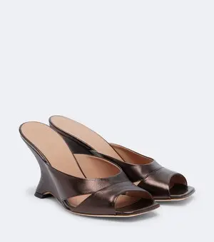 MALONE SOULIERS Lourdes Metallic Leather Wedge Mules - Brown