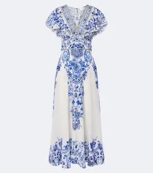 Camilla Embellished Floral Silk Maxi Dress - Blue