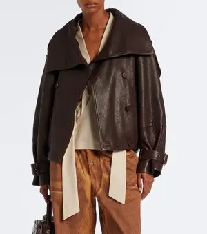Acne Studios Cropped Leather Jacket - Brown