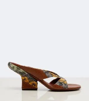 Dries Van Noten Snake-effect Leather Mules - Multicoloured