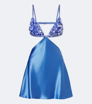 Retrofete Taliera Embellished Satin Cut-out Mini Dress - Blue