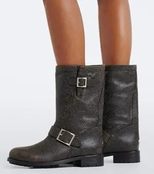 JIMMY CHOO Biker Leather Mid-calf Boots - Brown