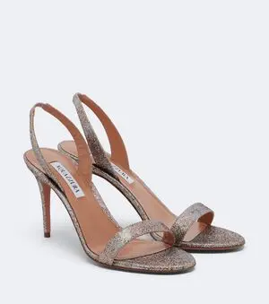 AQUAZZURA Metallic Leather Slingback Sandals - Silver