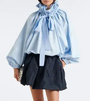 PATOU Bow-detail Cotton Poplin Blouse - Blue