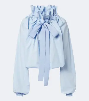 PATOU Bow-detail Cotton Poplin Blouse - Blue