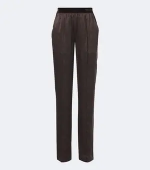 TOM FORD Silk Satin Straight Leg Pants - Brown