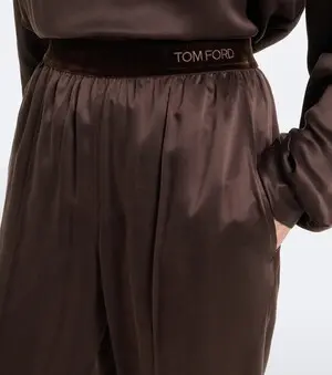 TOM FORD Silk Satin Straight Leg Pants - Brown