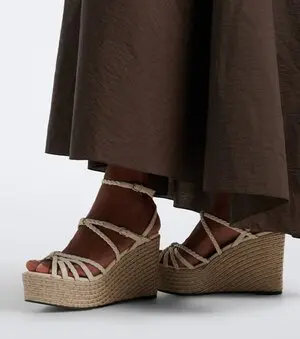 JIMMY CHOO Nyra Braided Leather Espadrille Wedge Sandals