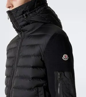 Moncler Down-paneled Zip-up Cardigan With Drawstring Hood