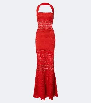 Retrofete Peggie Metallic Crochet Maxi Dress - Red