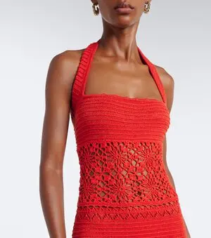 Retrofete Peggie Metallic Crochet Maxi Dress - Red