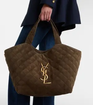 Saint Laurent Icare Medium Quilted Suede Tote Bag