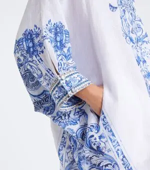 Camilla Floral Crystal-embellished Linen Kaftan
