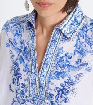 Camilla Floral Crystal-embellished Linen Kaftan