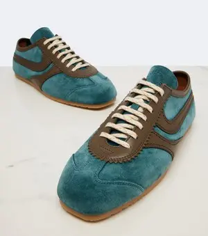 Dries Van Noten Suede And Leather Trimmed Sneakers - Blue