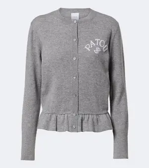 PATOU Jacquard Logo Wool And Cashmere Cardigan - Grey