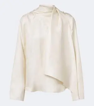 Loulou De Saison Gala Draped Scarf-detail Silk Twill Top - Beige