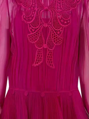 Alberta Ferretti Fuchsia Lace-embroidered Pleated Mini Dress - Pink