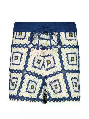 ALEMAIS Patchwork Crochet Shorts - Blue