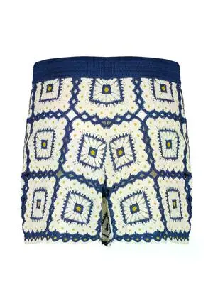 ALEMAIS Patchwork Crochet Shorts - Blue