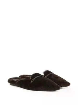 Brunello Cucinelli Shearling Flats With Precious Bar
