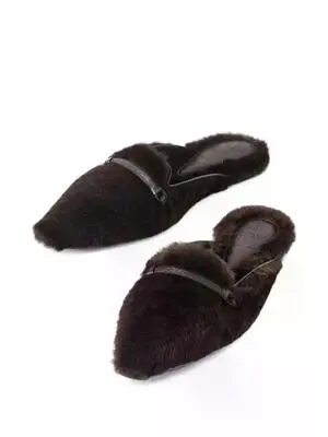 Brunello Cucinelli Shearling Flats With Precious Bar