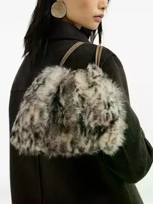 Brunello Cucinelli Lynx-effect Shearling Pouch Bag With Monili