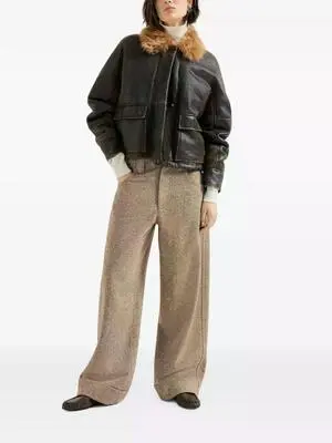 Brunello Cucinelli Virgin Wool Donegal Baggy Trousers With Monili Embellishment - Neutrals