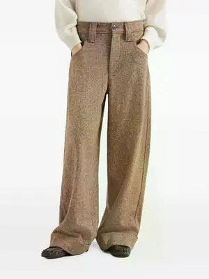 Brunello Cucinelli Virgin Wool Donegal Baggy Trousers With Monili Embellishment - Neutrals