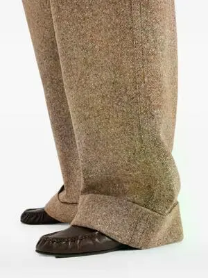 Brunello Cucinelli Virgin Wool Donegal Baggy Trousers With Monili Embellishment - Neutrals