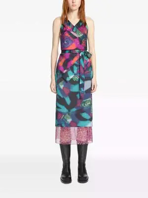 Dries Van Noten Halterneck Moiré Top With Marbled Print