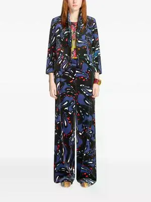 Dries Van Noten Wide Leg Printed Velvet Trousers - Blue