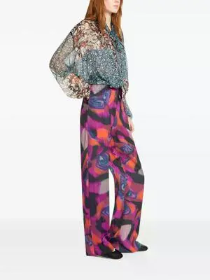 Dries Van Noten Elasticated Moiré Print Straight-leg Trousers - Pink