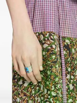 Dries Van Noten Hand-painted Tortoiseshell Motif And Strass Embellished Ring - Silver