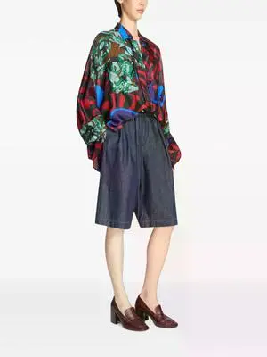 Dries Van Noten Wide Leg Belted Denim Shorts