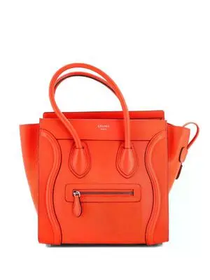 Celine Luggage Bag Grainy Leather Micro Tote Bag - Orange