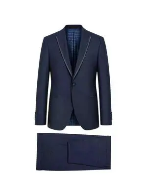 RAMON SANJURJO Satin-trim Peaked-lapel Dinner Suit - Blue
