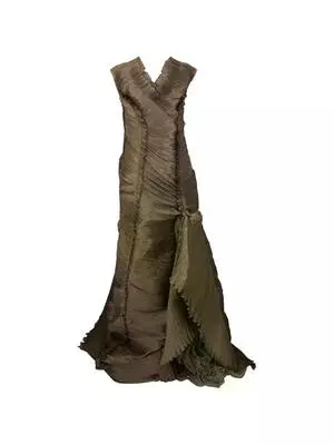 Alberta Ferretti Pleated Ruffled Maxi Dress - Brown