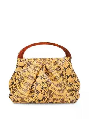 Dries Van Noten Small Pleated Snakeskin-printed Leather Bag With Resin Handle