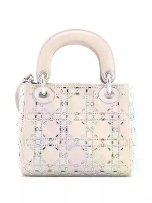 Dior Lady Bag Crystal Embellished Cannage Quilt Satin Mini Satchel - Neutrals